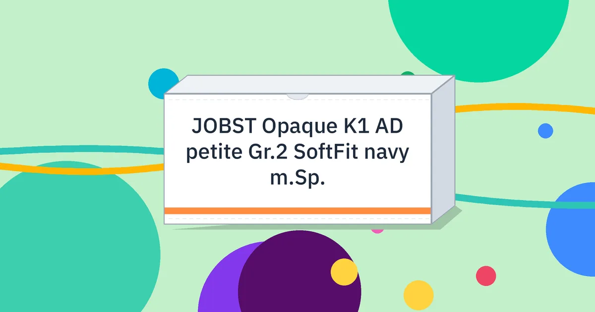 Symbolbild: Packung mit der Aufschrift JOBST Opaque K1 AD petite Gr.2 SoftFit navy m.Sp. (PZN 13079411) – Verfügbarkeit und Bezug in Apotheken in Frankfurt am Main
