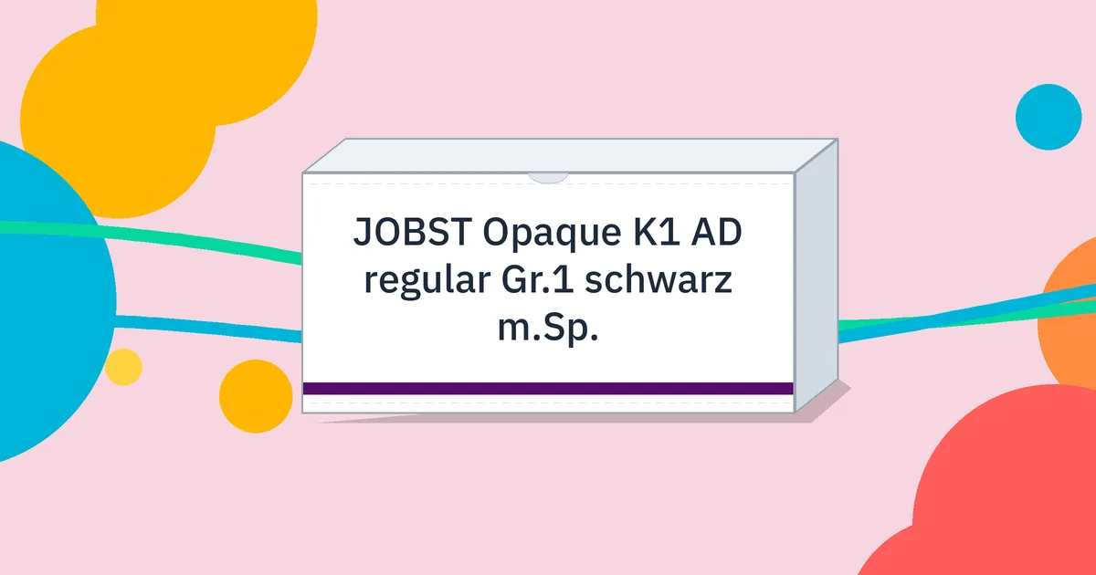 Symbolbild: Packung mit der Aufschrift JOBST Opaque K1 AD regular Gr.1 schwarz m.Sp. (PZN 13082117) – Verfügbarkeit und Bezug in Apotheken in Frankfurt am Main