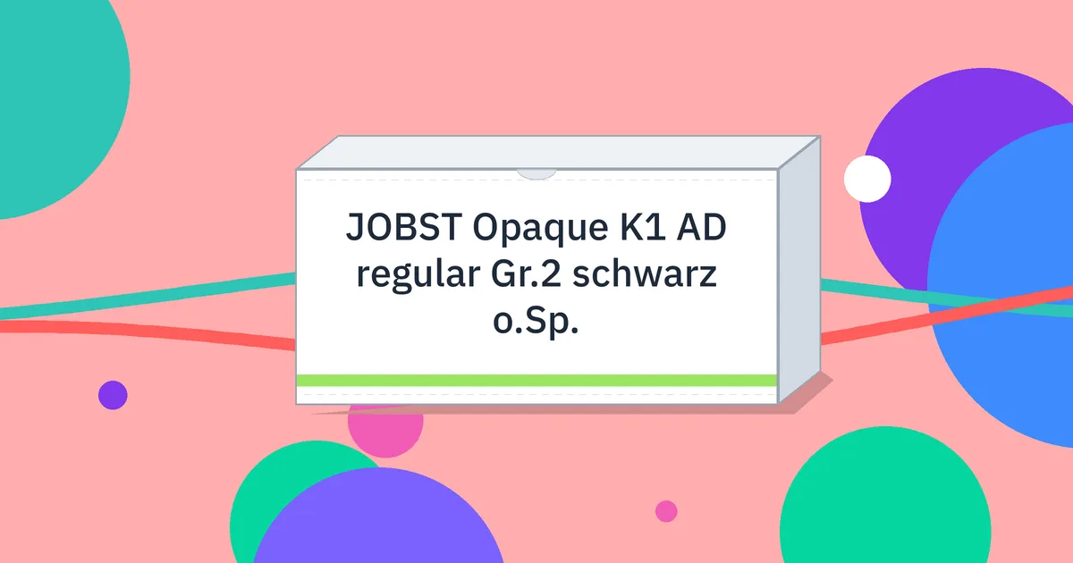 Symbolbild: Packung mit der Aufschrift JOBST Opaque K1 AD regular Gr.2 schwarz o.Sp. (PZN 13083192) – Verfügbarkeit und Bezug in Apotheken in Frankfurt am Main