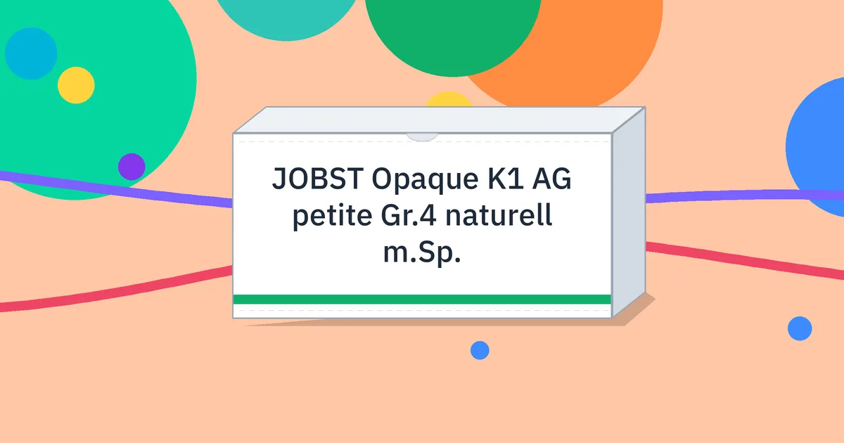 Symbolbild: Packung mit der Aufschrift JOBST Opaque K1 AG petite Gr.4 naturell m.Sp. (PZN 13085305) – Verfügbarkeit und Bezug in Apotheken in Frankfurt am Main