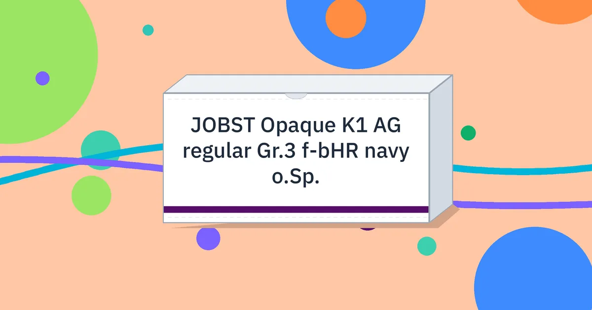 Symbolbild: Packung mit der Aufschrift JOBST Opaque K1 AG regular Gr.3 f-bHR navy o.Sp. (PZN 13094468) – Verfügbarkeit und Bezug in Apotheken in Frankfurt am Main
