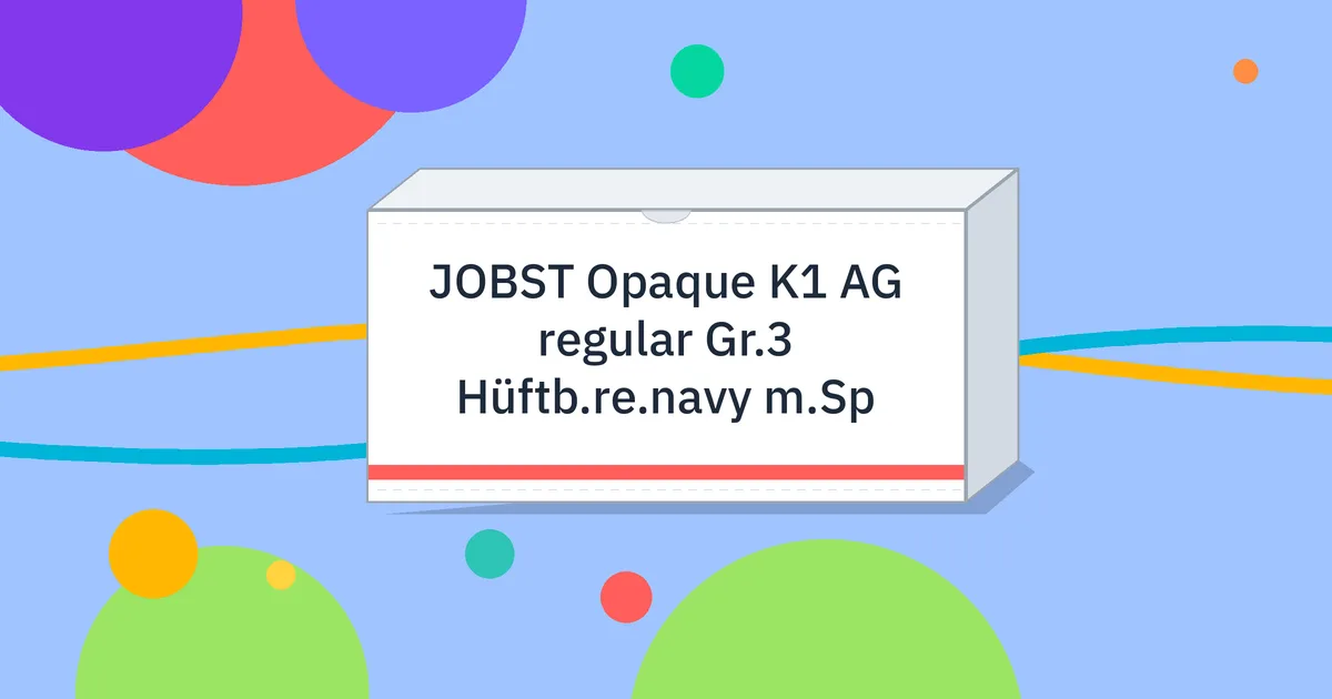 Symbolbild: Packung mit der Aufschrift JOBST Opaque K1 AG regular Gr.3 Hüftb.re.navy m.Sp (PZN 13101205) – Verfügbarkeit und Bezug in Apotheken in Frankfurt am Main