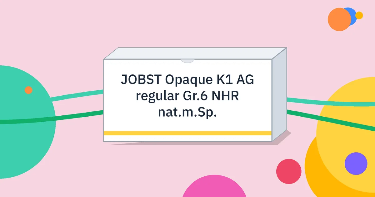 Symbolbild: Packung mit der Aufschrift JOBST Opaque K1 AG regular Gr.6 NHR nat.m.Sp. (PZN 13091599) – Verfügbarkeit und Bezug in Apotheken in Frankfurt am Main