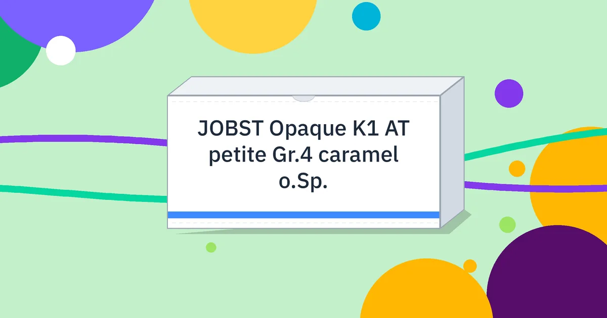 Symbolbild: Packung mit der Aufschrift JOBST Opaque K1 AT petite Gr.4 caramel o.Sp. (PZN 13104008) – Verfügbarkeit und Bezug in Apotheken in Frankfurt am Main