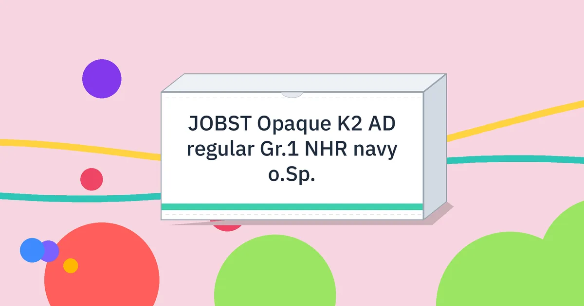 Symbolbild: Packung mit der Aufschrift JOBST Opaque K2 AD regular Gr.1 NHR navy o.Sp. (PZN 13111385) – Verfügbarkeit und Bezug in Apotheken in Frankfurt am Main