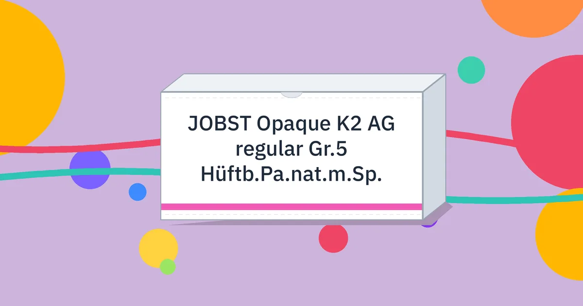 Symbolbild: Packung mit der Aufschrift JOBST Opaque K2 AG regular Gr.5 Hüftb.Pa.nat.m.Sp. (PZN 13116626) – Verfügbarkeit und Bezug in Apotheken in Frankfurt am Main