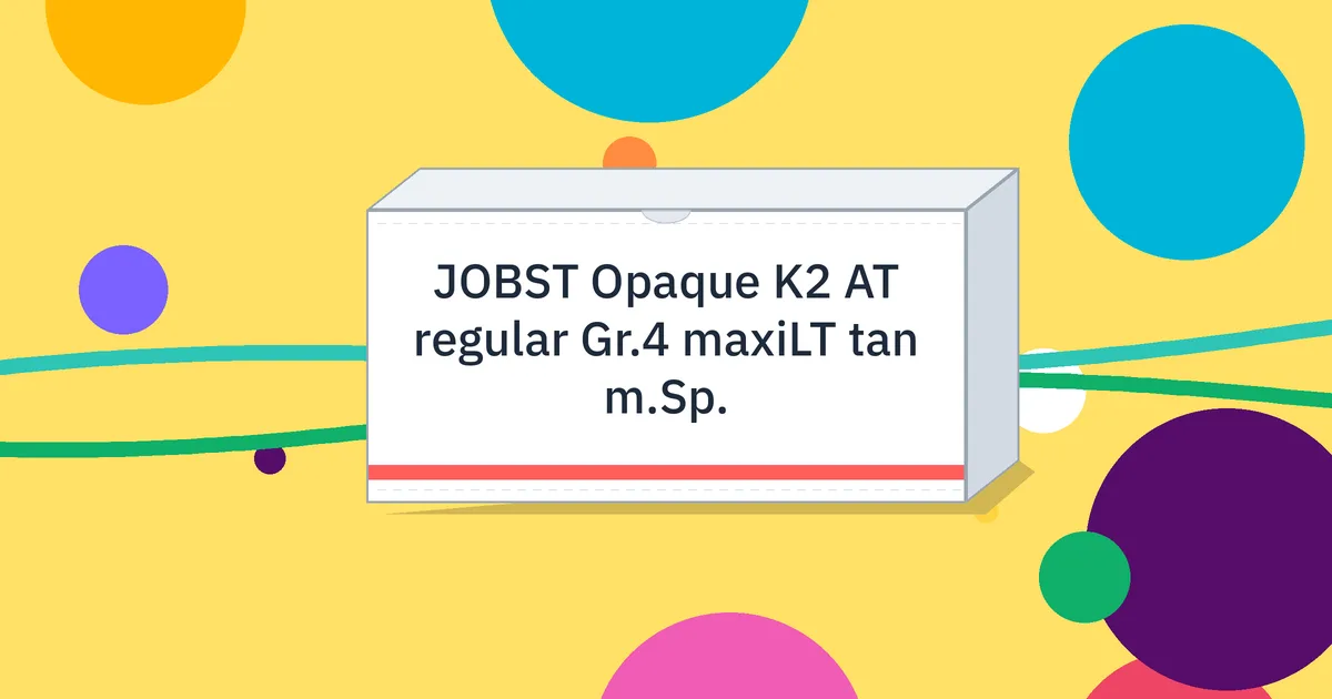 Symbolbild: Packung mit der Aufschrift JOBST Opaque K2 AT regular Gr.4 maxiLT tan m.Sp. (PZN 16289764) – Verfügbarkeit und Bezug in Apotheken in Frankfurt am Main