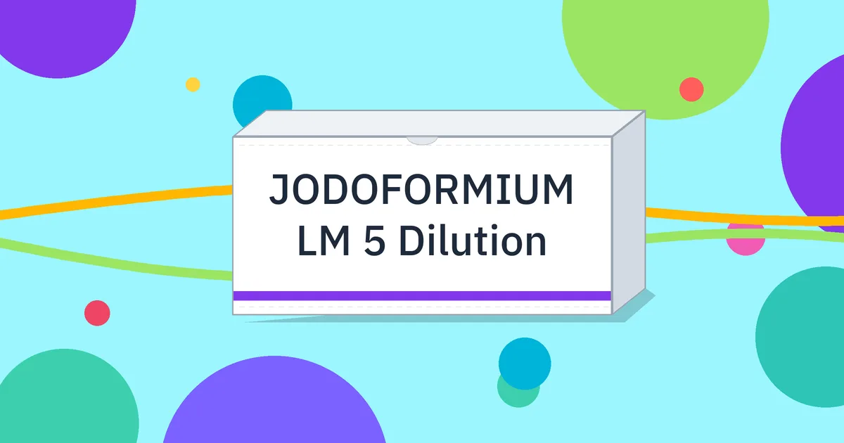 Symbolbild: Packung mit der Aufschrift JODOFORMIUM LM 5 Dilution (PZN 13563130) – Verfügbarkeit und Bezug in Apotheken in Frankfurt am Main
