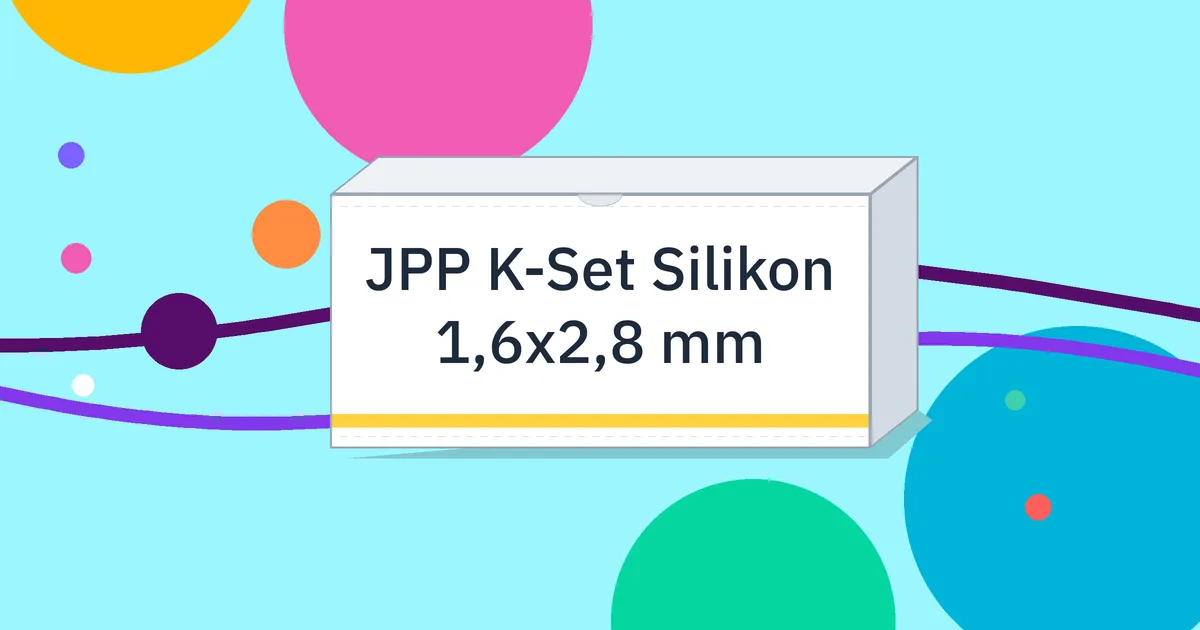 Symbolbild: Packung mit der Aufschrift JPP K-Set Silikon 1,6x2,8 mm (PZN 17588397) – Verfügbarkeit und Bezug in Apotheken in Frankfurt am Main