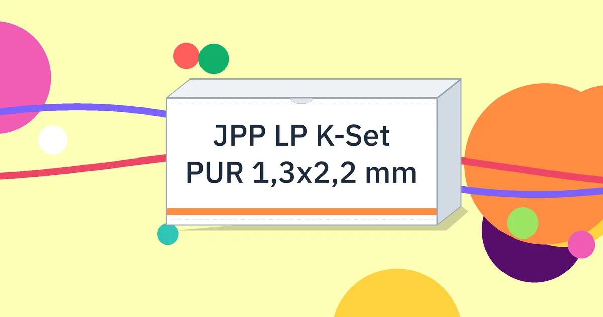 Symbolbild: Packung mit der Aufschrift JPP LP K-Set PUR 1,3x2,2 mm (PZN 17588598) – Verfügbarkeit und Bezug in Apotheken in Frankfurt am Main