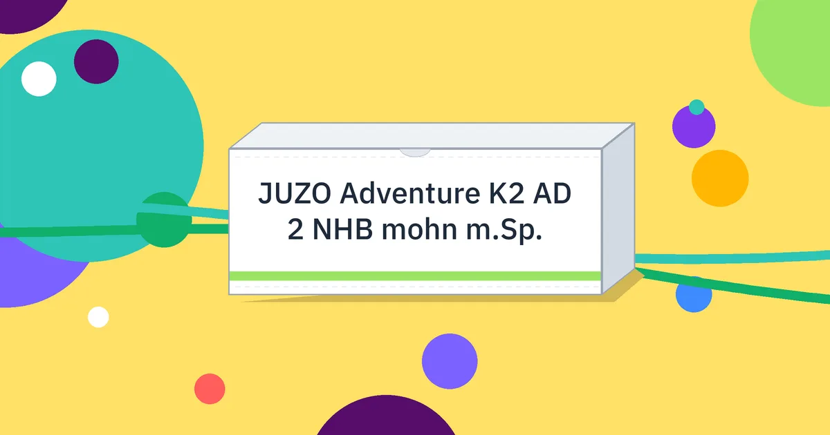 Symbolbild: Packung mit der Aufschrift JUZO Adventure K2 AD 2 NHB mohn m.Sp. (PZN 14974208) – Verfügbarkeit und Bezug in Apotheken in Frankfurt am Main