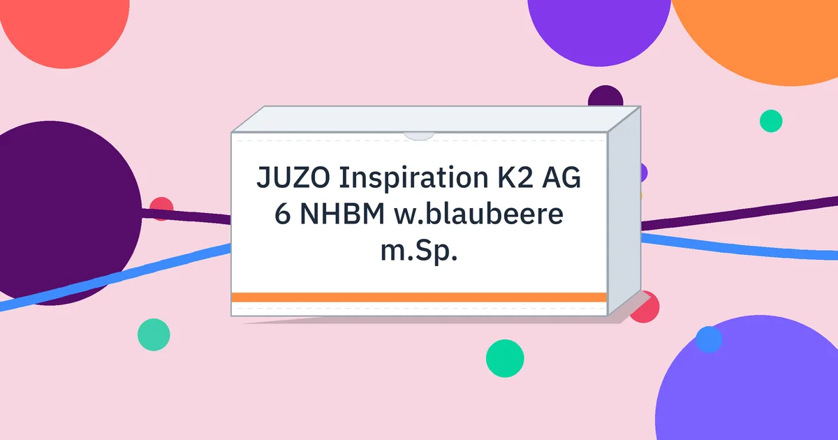 Symbolbild: Packung mit der Aufschrift JUZO Inspiration K2 AG 6 NHBM w.blaubeere m.Sp. (PZN 14961022) – Verfügbarkeit und Bezug in Apotheken in Frankfurt am Main