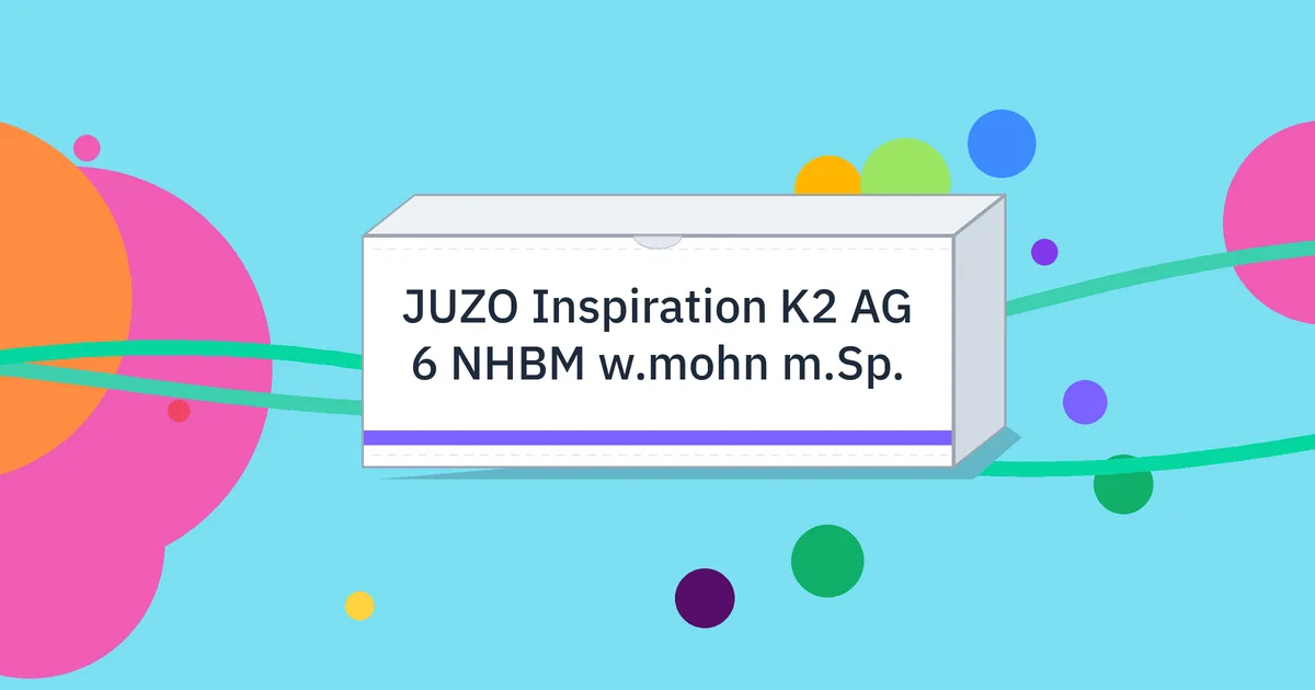 Symbolbild: Packung mit der Aufschrift JUZO Inspiration K2 AG 6 NHBM w.mohn m.Sp. (PZN 14919698) – Verfügbarkeit und Bezug in Apotheken in Frankfurt am Main