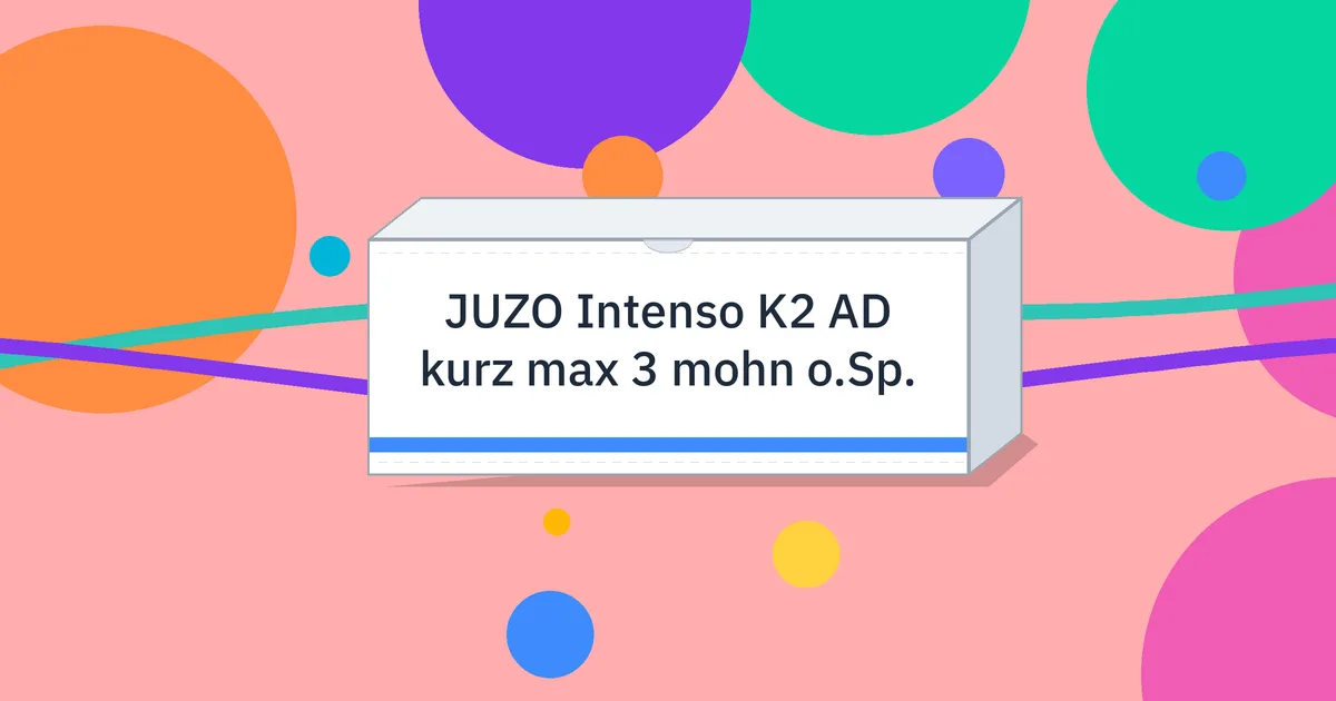 Symbolbild: Packung mit der Aufschrift JUZO Intenso K2 AD kurz max 3 mohn o.Sp. (PZN 18619390) – Verfügbarkeit und Bezug in Apotheken in Frankfurt am Main