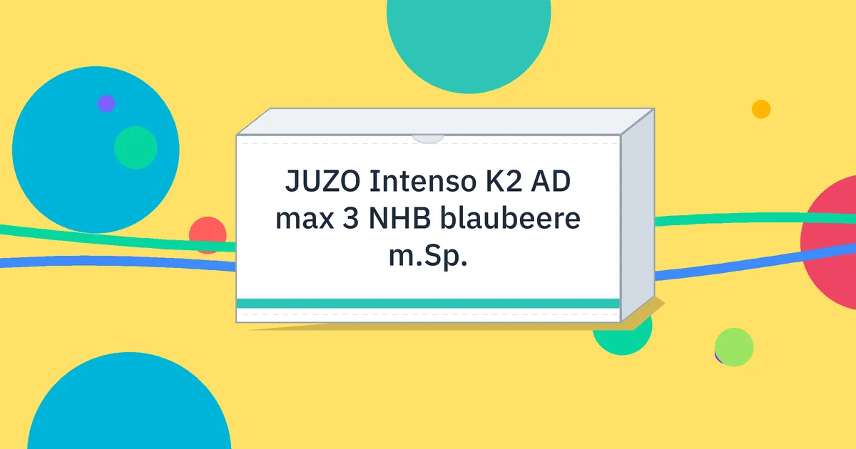 Symbolbild: Packung mit der Aufschrift JUZO Intenso K2 AD max 3 NHB blaubeere m.Sp. (PZN 18612815) – Verfügbarkeit und Bezug in Apotheken in Frankfurt am Main