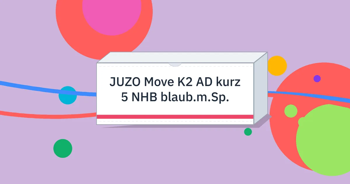 Symbolbild: Packung mit der Aufschrift JUZO Move K2 AD kurz 5 NHB blaub.m.Sp. (PZN 18540429) – Verfügbarkeit und Bezug in Apotheken in Frankfurt am Main