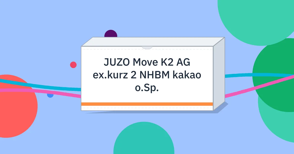 Symbolbild: Packung mit der Aufschrift JUZO Move K2 AG ex.kurz 2 NHBM kakao o.Sp. (PZN 18564909) – Verfügbarkeit und Bezug in Apotheken in Frankfurt am Main