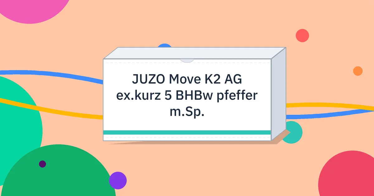 Symbolbild: Packung mit der Aufschrift JUZO Move K2 AG ex.kurz 5 BHBw pfeffer m.Sp. (PZN 16645727) – Verfügbarkeit und Bezug in Apotheken in Frankfurt am Main
