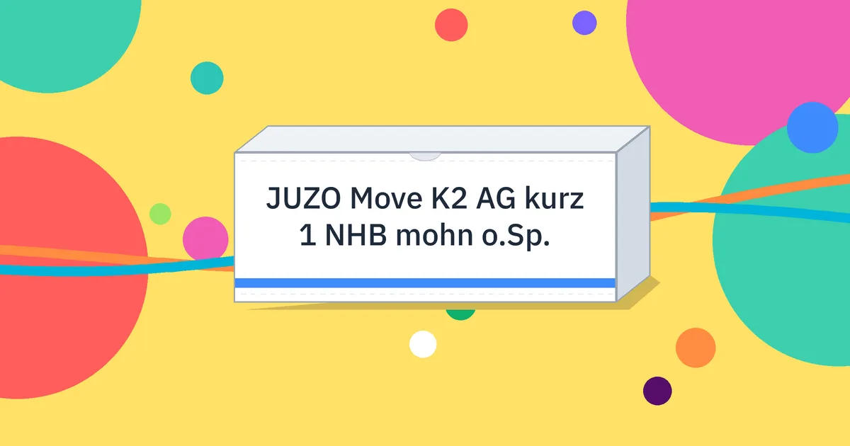 Symbolbild: Packung mit der Aufschrift JUZO Move K2 AG kurz 1 NHB mohn o.Sp. (PZN 18561288) – Verfügbarkeit und Bezug in Apotheken in Frankfurt am Main