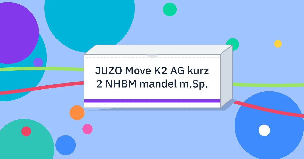 Symbolbild: Packung mit der Aufschrift JUZO Move K2 AG kurz 2 NHBM mandel m.Sp. (PZN 16642516) – Verfügbarkeit und Bezug in Apotheken in Frankfurt am Main
