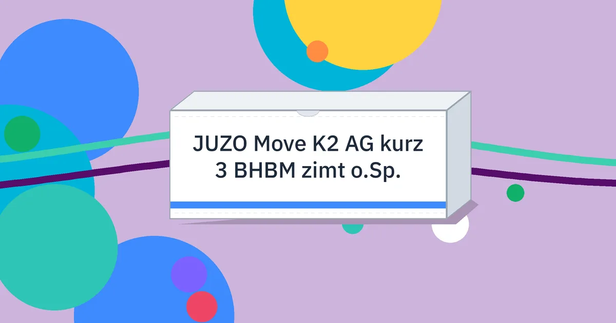 Symbolbild: Packung mit der Aufschrift JUZO Move K2 AG kurz 3 BHBM zimt o.Sp. (PZN 18530566) – Verfügbarkeit und Bezug in Apotheken in Frankfurt am Main