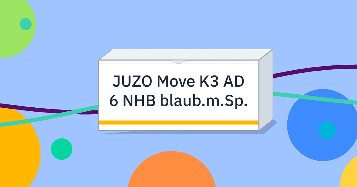 Symbolbild: Packung mit der Aufschrift JUZO Move K3 AD 6 NHB blaub.m.Sp. (PZN 18570732) – Verfügbarkeit und Bezug in Apotheken in Frankfurt am Main
