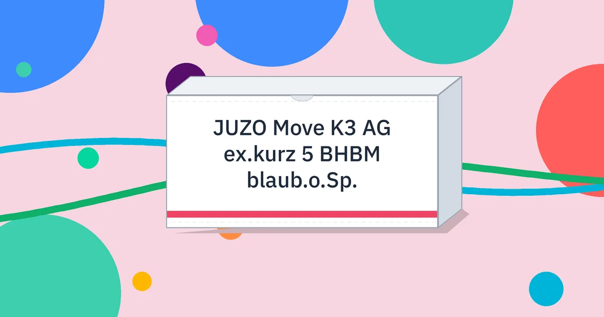 Symbolbild: Packung mit der Aufschrift JUZO Move K3 AG ex.kurz 5 BHBM blaub.o.Sp. (PZN 18597814) – Verfügbarkeit und Bezug in Apotheken in Frankfurt am Main