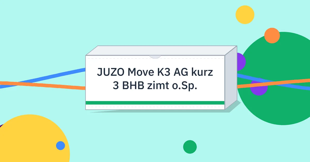 Symbolbild: Packung mit der Aufschrift JUZO Move K3 AG kurz 3 BHB zimt o.Sp. (PZN 18581569) – Verfügbarkeit und Bezug in Apotheken in Frankfurt am Main