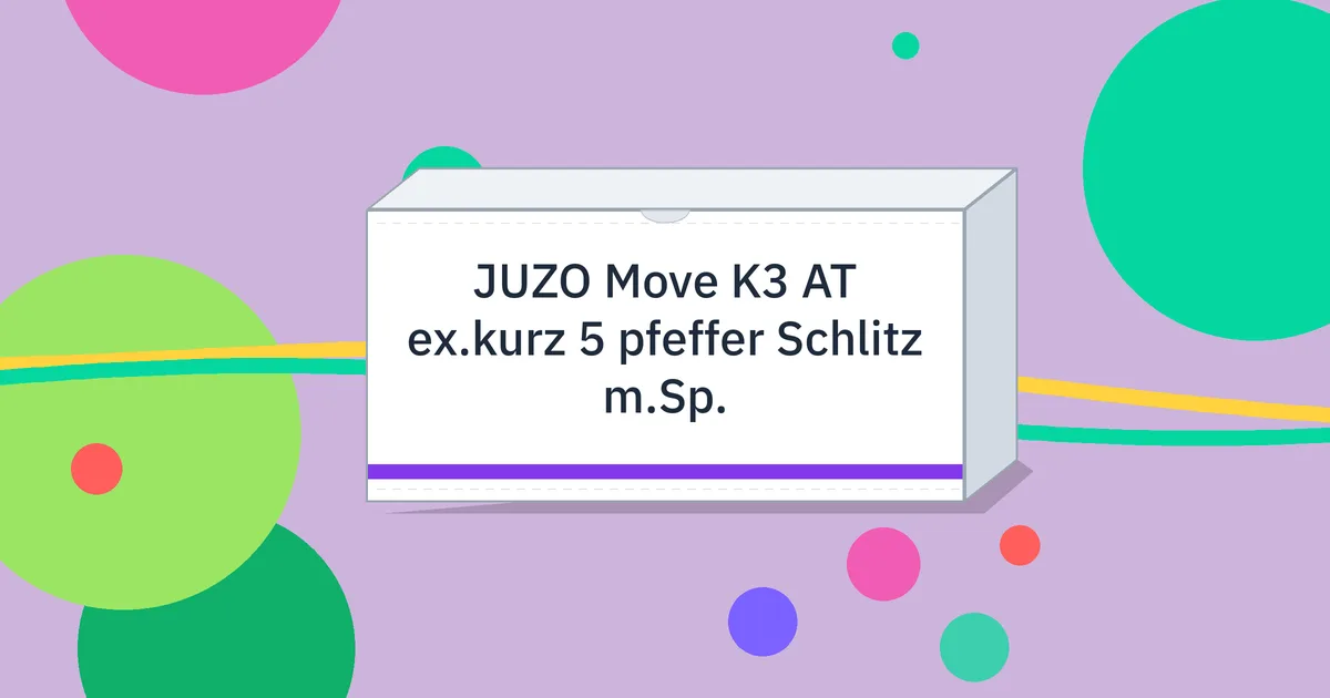 Symbolbild: Packung mit der Aufschrift JUZO Move K3 AT ex.kurz 5 pfeffer Schlitz m.Sp. (PZN 20680942) – Verfügbarkeit und Bezug in Apotheken in Frankfurt am Main