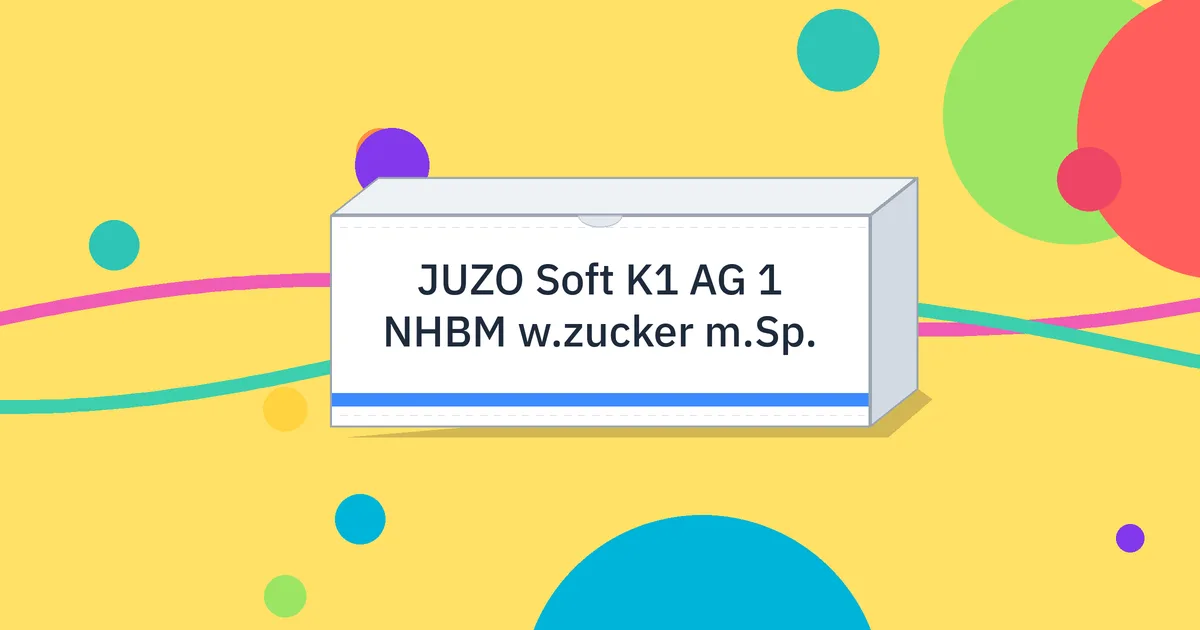 Symbolbild: Packung mit der Aufschrift JUZO Soft K1 AG 1 NHBM w.zucker m.Sp. (PZN 15015148) – Verfügbarkeit und Bezug in Apotheken in Frankfurt am Main