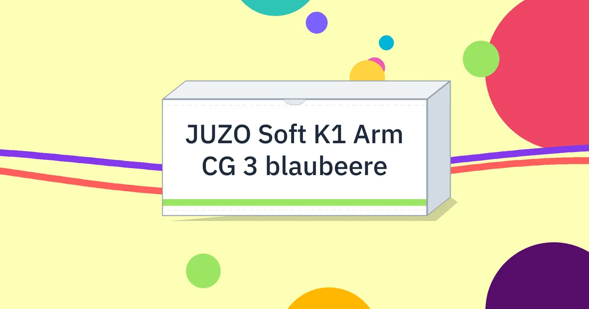 Symbolbild: Packung mit der Aufschrift JUZO Soft K1 Arm CG 3 blaubeere (PZN 15508431) – Verfügbarkeit und Bezug in Apotheken in Frankfurt am Main