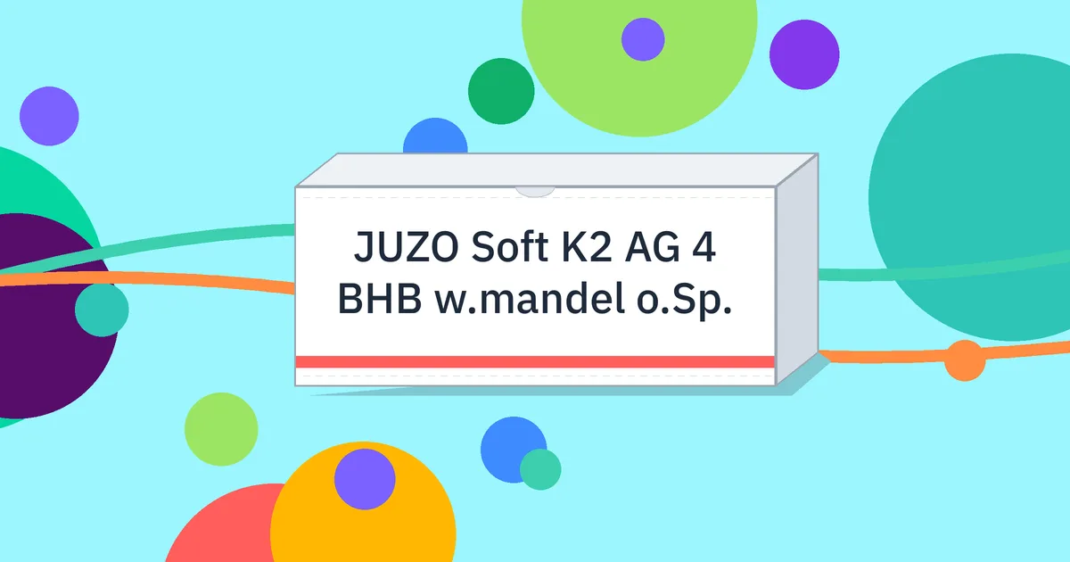 Symbolbild: Packung mit der Aufschrift JUZO Soft K2 AG 4 BHB w.mandel o.Sp. (PZN 14841594) – Verfügbarkeit und Bezug in Apotheken in Frankfurt am Main