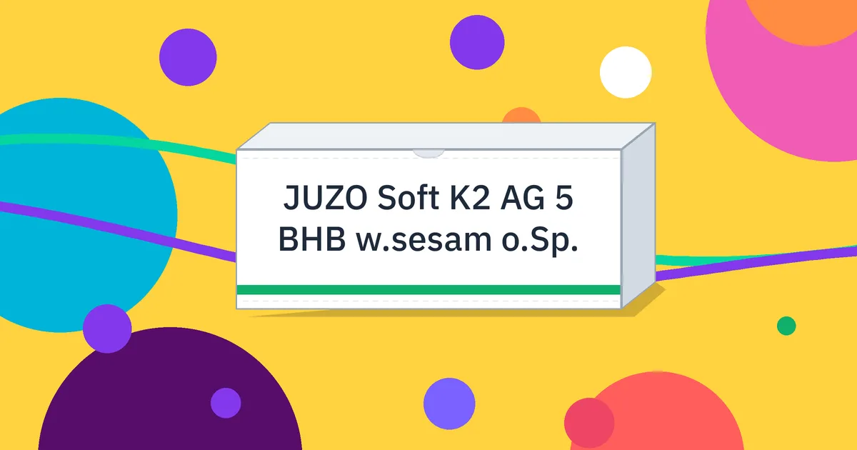 Symbolbild: Packung mit der Aufschrift JUZO Soft K2 AG 5 BHB w.sesam o.Sp. (PZN 14841387) – Verfügbarkeit und Bezug in Apotheken in Frankfurt am Main