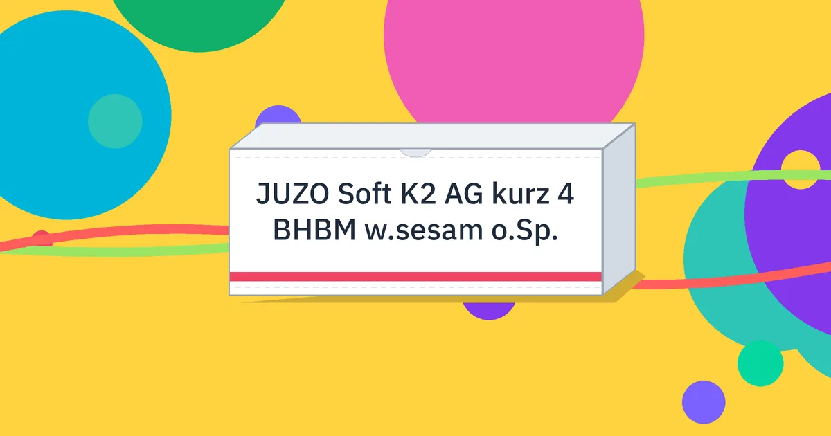 Symbolbild: Packung mit der Aufschrift JUZO Soft K2 AG kurz 4 BHBM w.sesam o.Sp. (PZN 14869434) – Verfügbarkeit und Bezug in Apotheken in Frankfurt am Main
