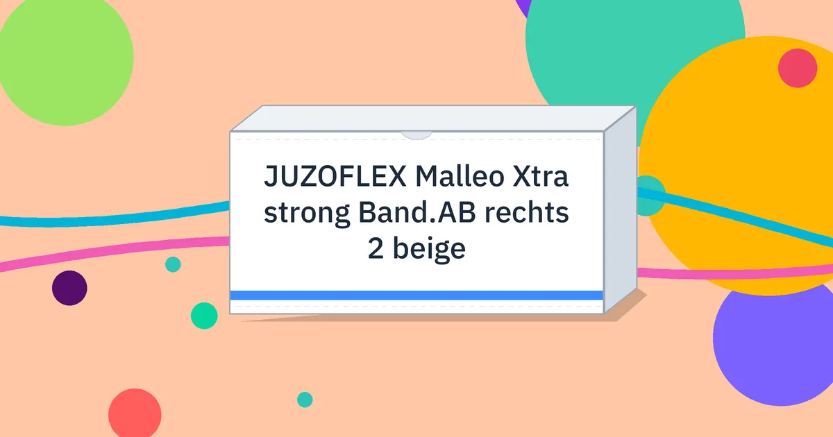 Symbolbild: Packung mit der Aufschrift JUZOFLEX Malleo Xtra strong Band.AB rechts 2 beige (PZN 16634907) – Verfügbarkeit und Bezug in Apotheken in Frankfurt am Main