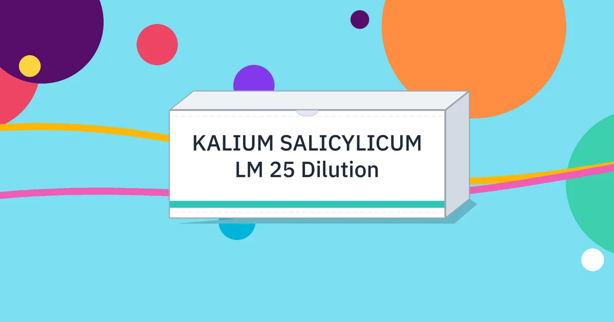 Symbolbild: Packung mit der Aufschrift KALIUM SALICYLICUM LM 25 Dilution (PZN 12925594) – Verfügbarkeit und Bezug in Apotheken in Frankfurt am Main