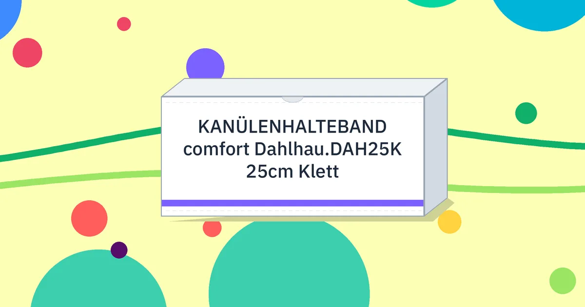 Symbolbild: Packung mit der Aufschrift KANÜLENHALTEBAND comfort Dahlhau.DAH25K 25cm Klett (PZN 08883513) – Verfügbarkeit und Bezug in Apotheken in Frankfurt am Main
