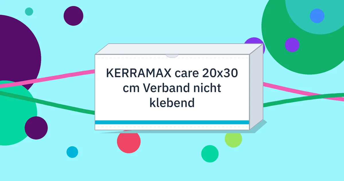 Symbolbild: Packung mit der Aufschrift KERRAMAX care 20x30 cm Verband nicht klebend (PZN 14201386) – Verfügbarkeit und Bezug in Apotheken in Frankfurt am Main