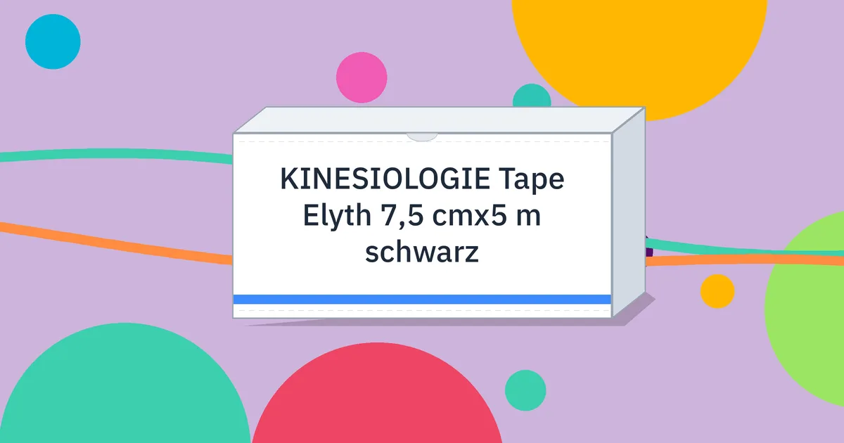 Symbolbild: Packung mit der Aufschrift KINESIOLOGIE Tape Elyth 7,5 cmx5 m schwarz (PZN 10735731) – Verfügbarkeit und Bezug in Apotheken in Frankfurt am Main