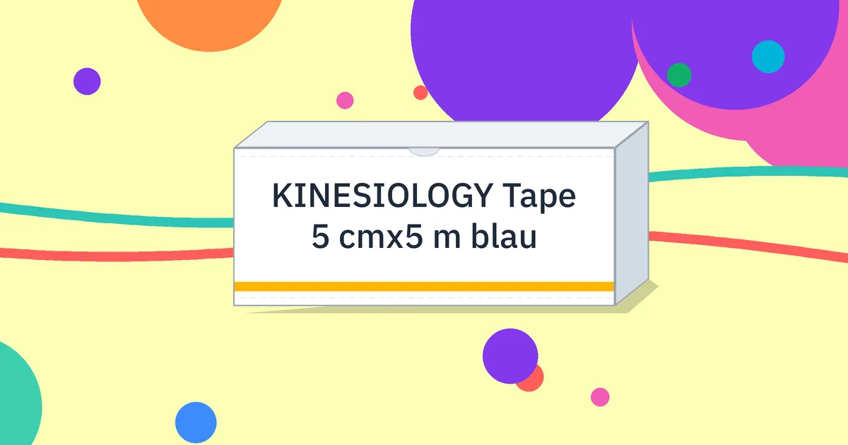 Symbolbild: Packung mit der Aufschrift KINESIOLOGY Tape 5 cmx5 m blau (PZN 06431681) – Verfügbarkeit und Bezug in Apotheken in Frankfurt am Main