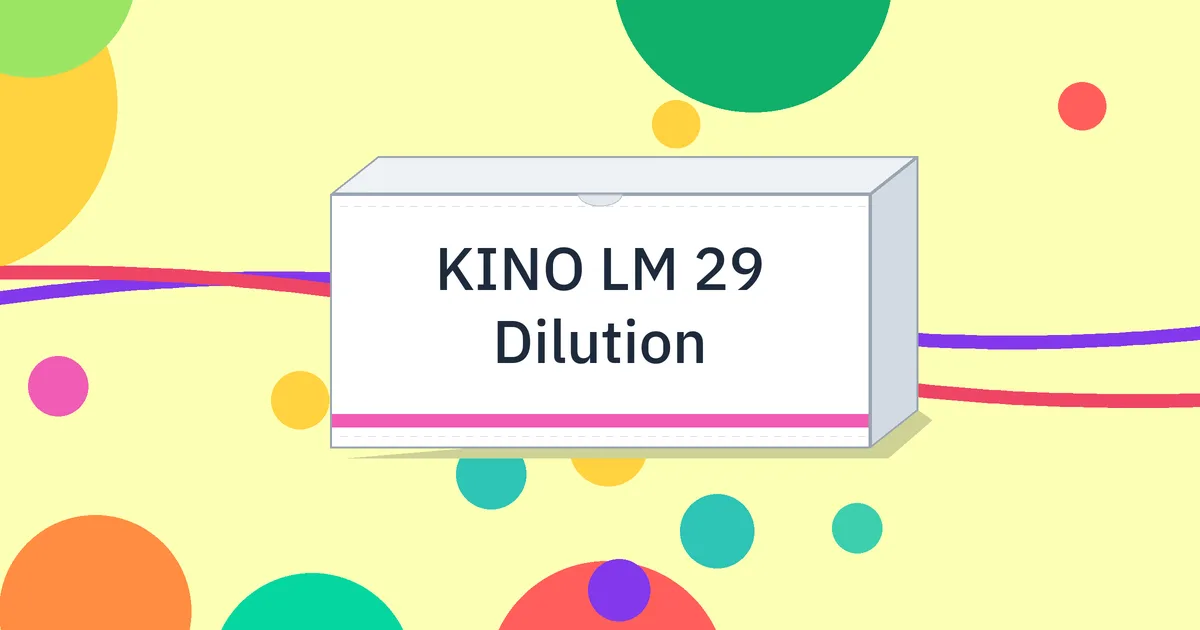 Symbolbild: Packung mit der Aufschrift KINO LM 29 Dilution (PZN 13518709) – Verfügbarkeit und Bezug in Apotheken in Frankfurt am Main