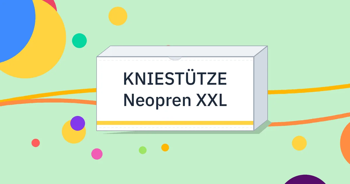Symbolbild: Packung mit der Aufschrift KNIESTÜTZE Neopren XXL (PZN 19071304) – Verfügbarkeit und Bezug in Apotheken in Frankfurt am Main