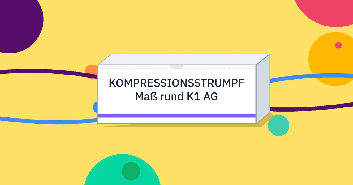 Symbolbild: Packung mit der Aufschrift KOMPRESSIONSSTRUMPF Maß rund K1 AG (PZN 10011542) – Verfügbarkeit und Bezug in Apotheken in Frankfurt am Main