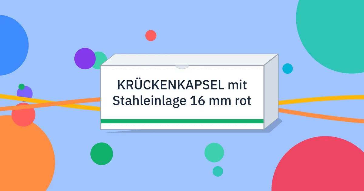 Symbolbild: Packung mit der Aufschrift KRÜCKENKAPSEL mit Stahleinlage 16 mm rot (PZN 10075097) – Verfügbarkeit und Bezug in Apotheken in Frankfurt am Main