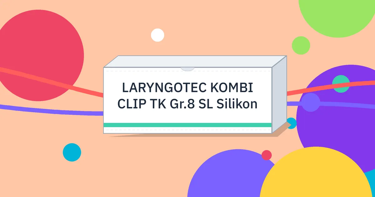Symbolbild: Packung mit der Aufschrift LARYNGOTEC KOMBI CLIP TK Gr.8 SL Silikon (PZN 09538652) – Verfügbarkeit und Bezug in Apotheken in Frankfurt am Main