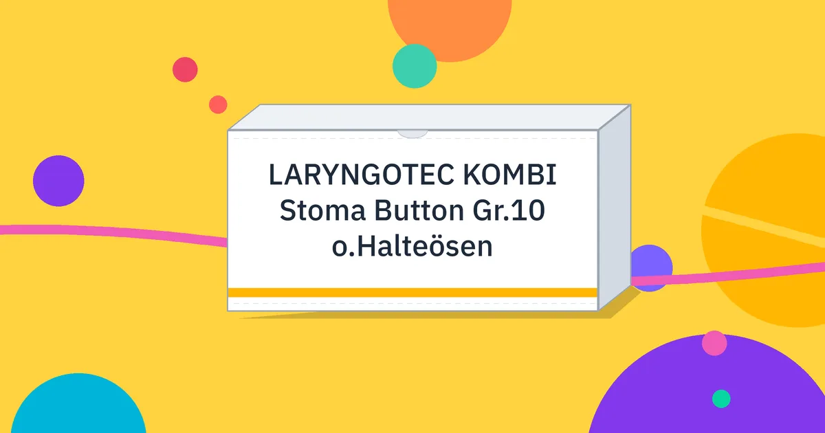 Symbolbild: Packung mit der Aufschrift LARYNGOTEC KOMBI Stoma Button Gr.10 o.Halteösen (PZN 06801534) – Verfügbarkeit und Bezug in Apotheken in Frankfurt am Main