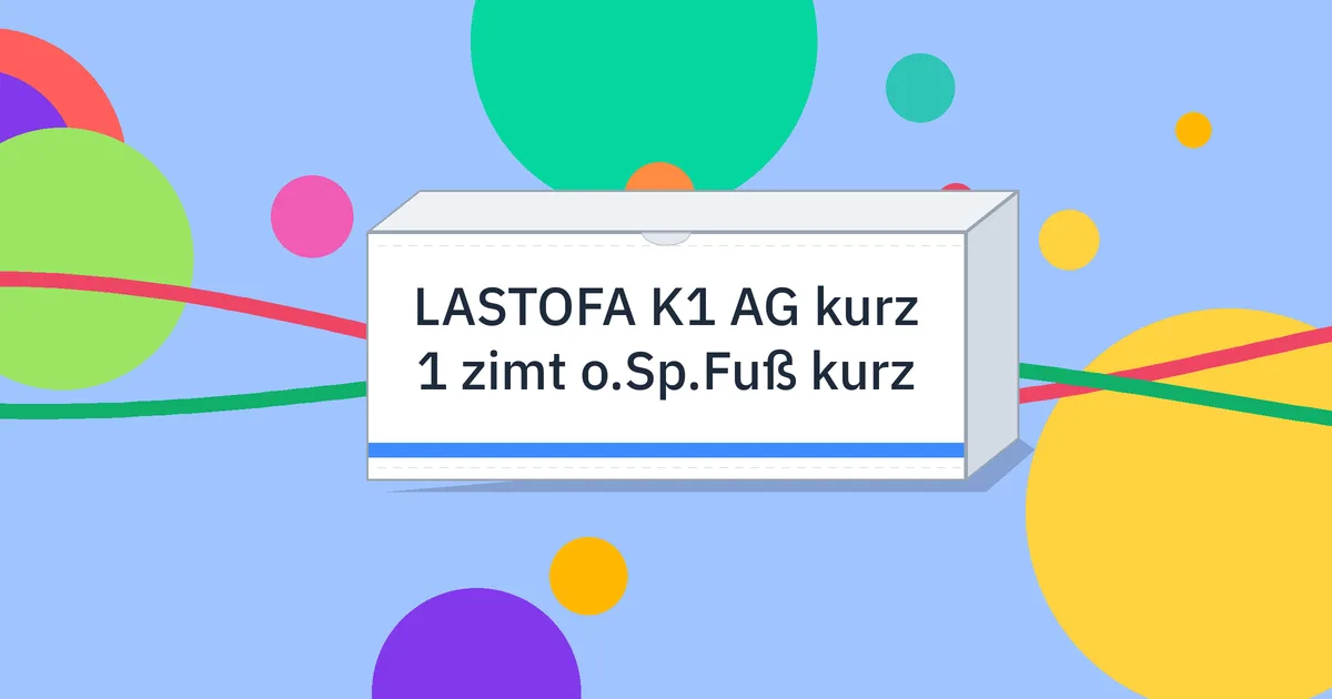 Symbolbild: Packung mit der Aufschrift LASTOFA K1 AG kurz 1 zimt o.Sp.Fuß kurz (PZN 13788774) – Verfügbarkeit und Bezug in Apotheken in Frankfurt am Main
