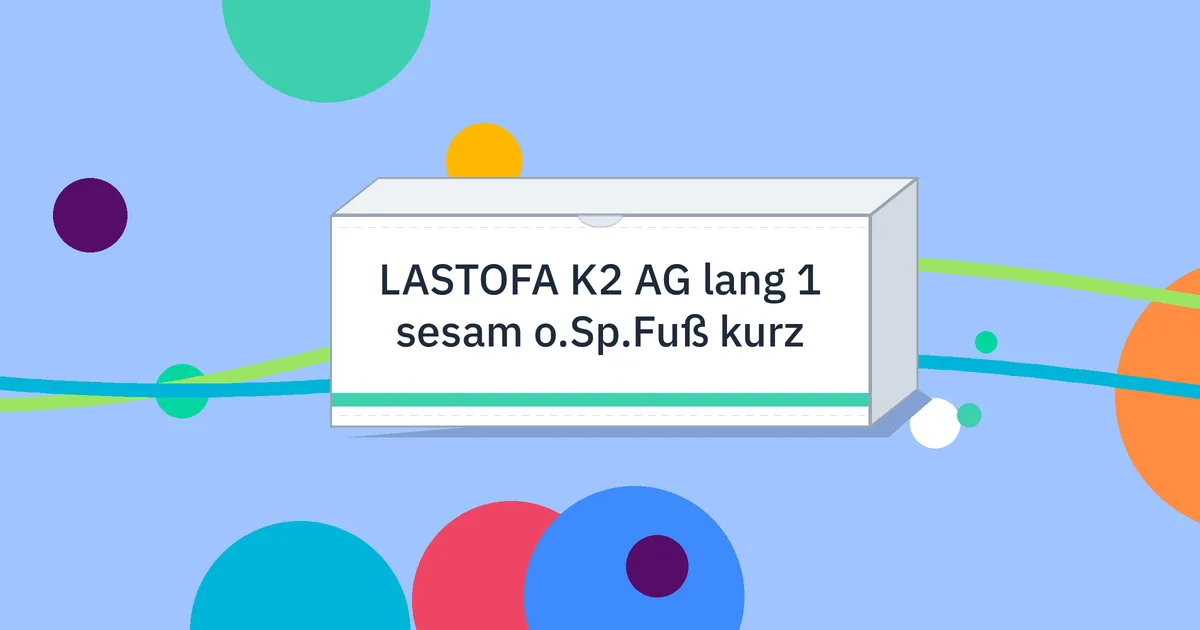 Symbolbild: Packung mit der Aufschrift LASTOFA K2 AG lang 1 sesam o.Sp.Fuß kurz (PZN 13802304) – Verfügbarkeit und Bezug in Apotheken in Frankfurt am Main