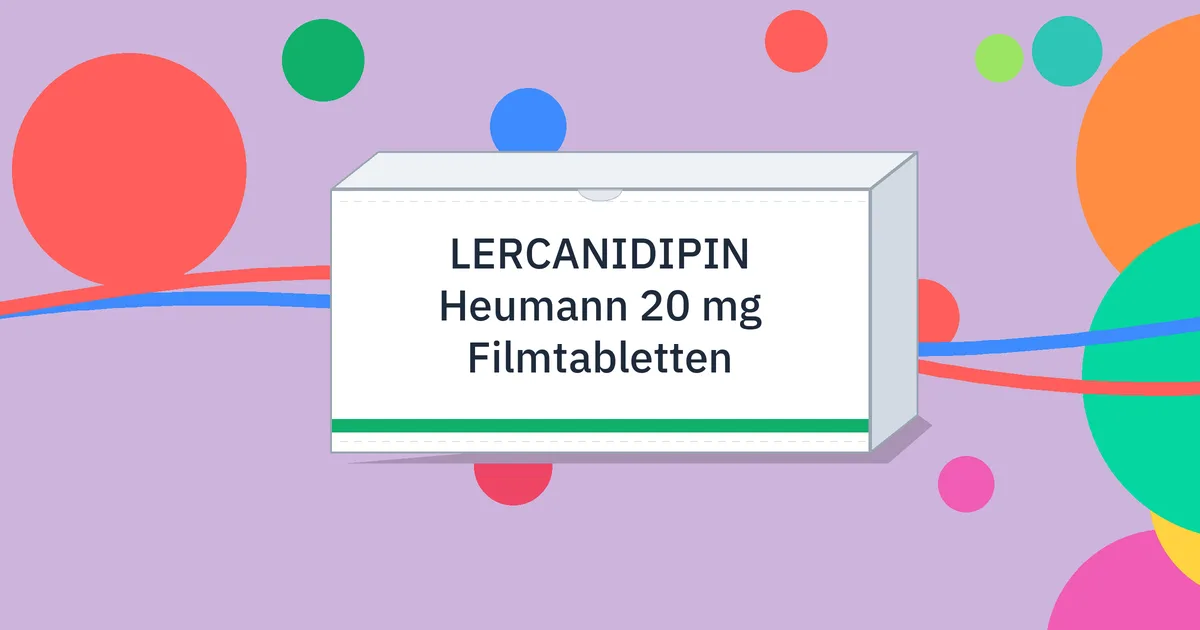 Symbolbild: Packung mit der Aufschrift LERCANIDIPIN Heumann 20 mg Filmtabletten (PZN 05526474) – Verfügbarkeit und Bezug in Apotheken in Frankfurt am Main