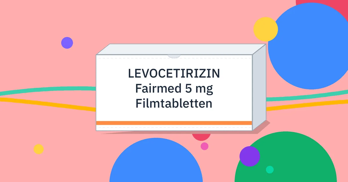 Symbolbild: Packung mit der Aufschrift LEVOCETIRIZIN Fairmed 5 mg Filmtabletten (PZN 16580778) – Verfügbarkeit und Bezug in Apotheken in Frankfurt am Main